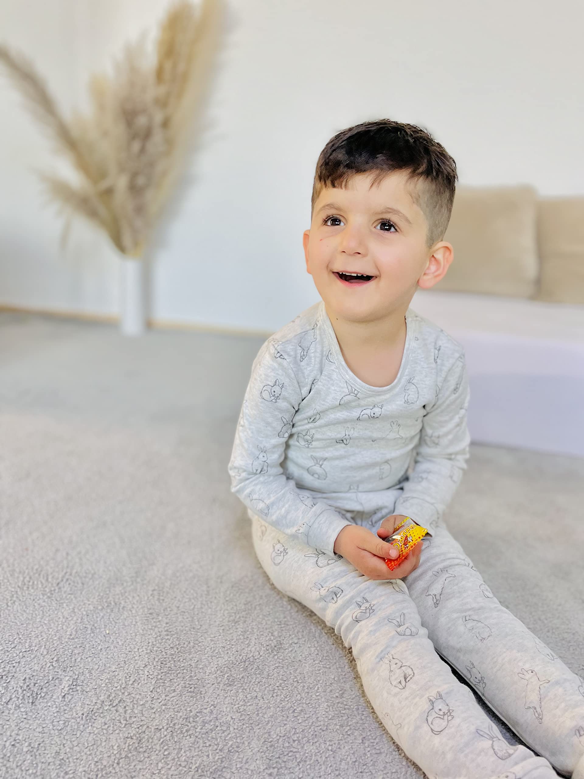 Owlivia 100% Organic Cotton Baby Long Sleeve Pajama Sets, Toddler Boy Girl 2-Piece Sleepwear(2 Years, Grey Rabbit)