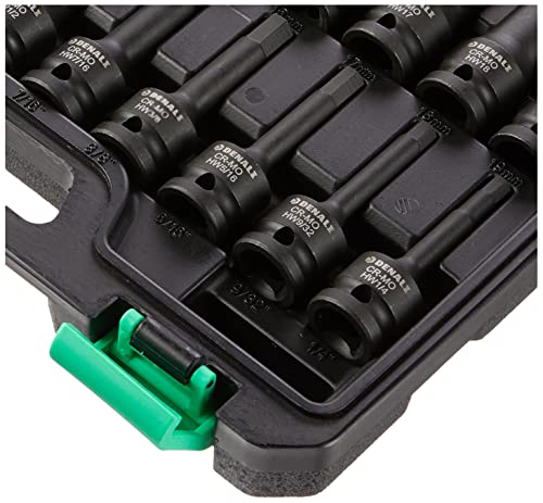 Amazon Brand - Denali 20-Piece 1/2-Inch Drive Impact Hex Driver Set with, SAE/Metric Size Carrying Case