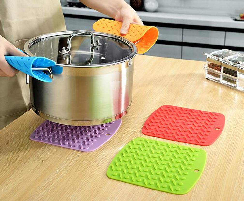 BHMBKCT Silicone Pot Holders, Trivet Mat, Hot Pad, Jar Opener, Pot Spoon Rests, Non Slip, Set of 8 (6.8 x 7 inch)…