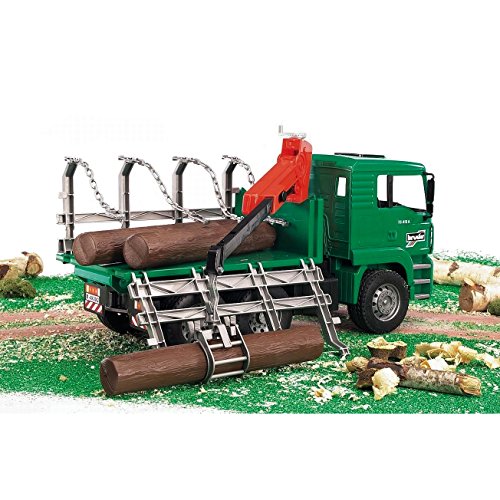 Bruder Toys - Forestry MAN Timber Truck with Fully Functioning Loading Crane, Tilting Loading Bed, and 3 Loadable Trunks - Ages 4+
