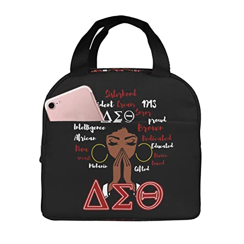 Delta-Sigma Lunch Bag Sorority Paraphernalia Gifts Reusable Lunch Box for Women Men Travel Work Hiking Black One Size