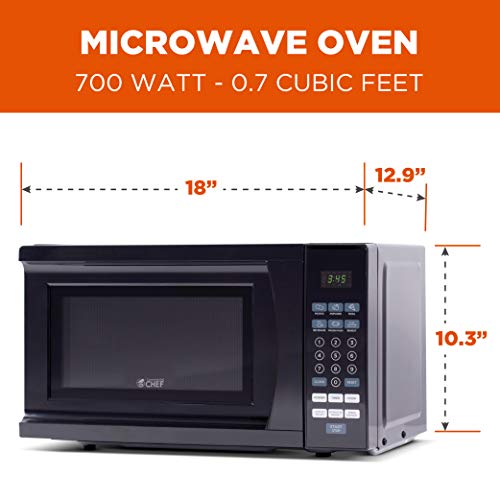 BLACK+DECKER BCRK25B Compact Refrigerator Energy Star Single Door Mini Fridge with Freezer, 2.5 Cubic Feet, Black & Commercial Chef CHM770B Countertop Microwave, 0.7 Cubic Feet, Black