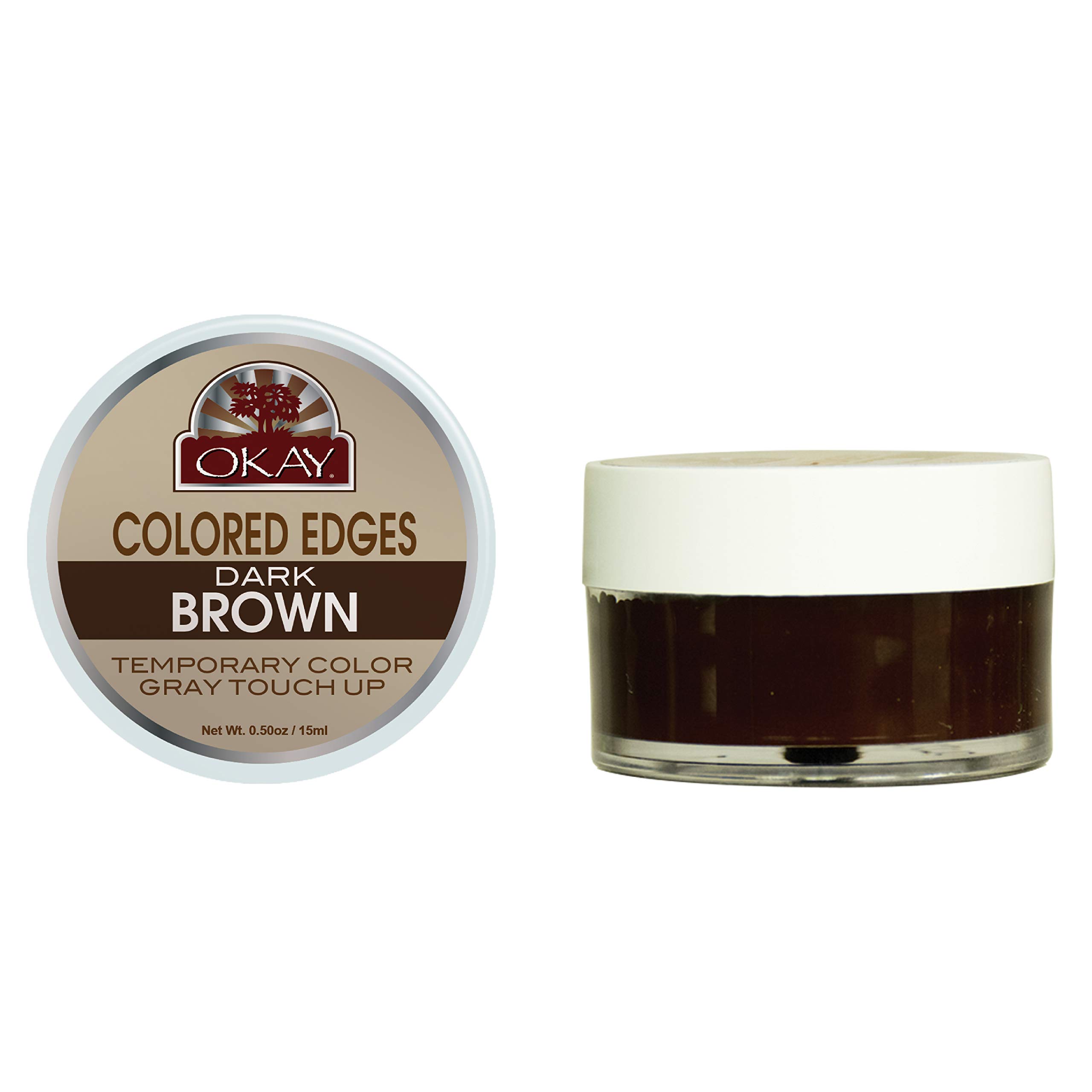 OKAY Colored Edges Dark Brown - Root Touch Up, Edge Control, Root Cover Up, Black Edge Gel, Gray Hair Cover Up for Women & Men, Hairline Coverage for Hair Loss, Thinning - 0.5 Oz (Pack of 1)
