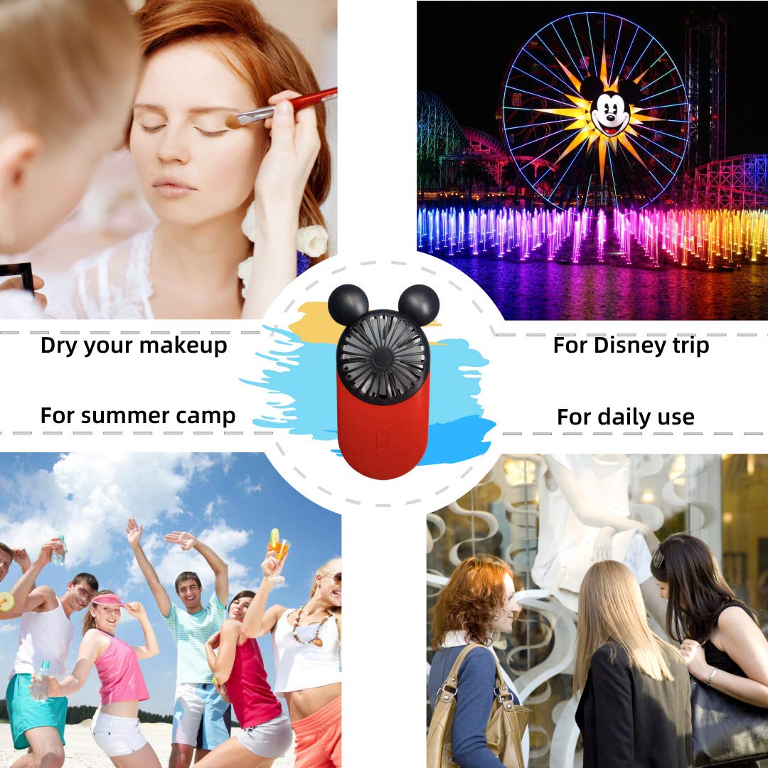 DecoLife Cute Personal Mini Fan, Handheld & Portable USB Rechargeable Fan with Beautiful LED Light, 3 Adjustable Speeds, Portable Holder, Perfect for Indoor Or Outdoor Activities, Cute Mouse