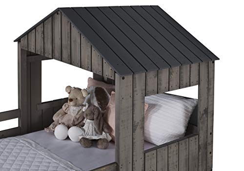 DONCO Kids Campsite Cabin Twin Over Full Loft Bed in Rustic Dirty Grey Finish