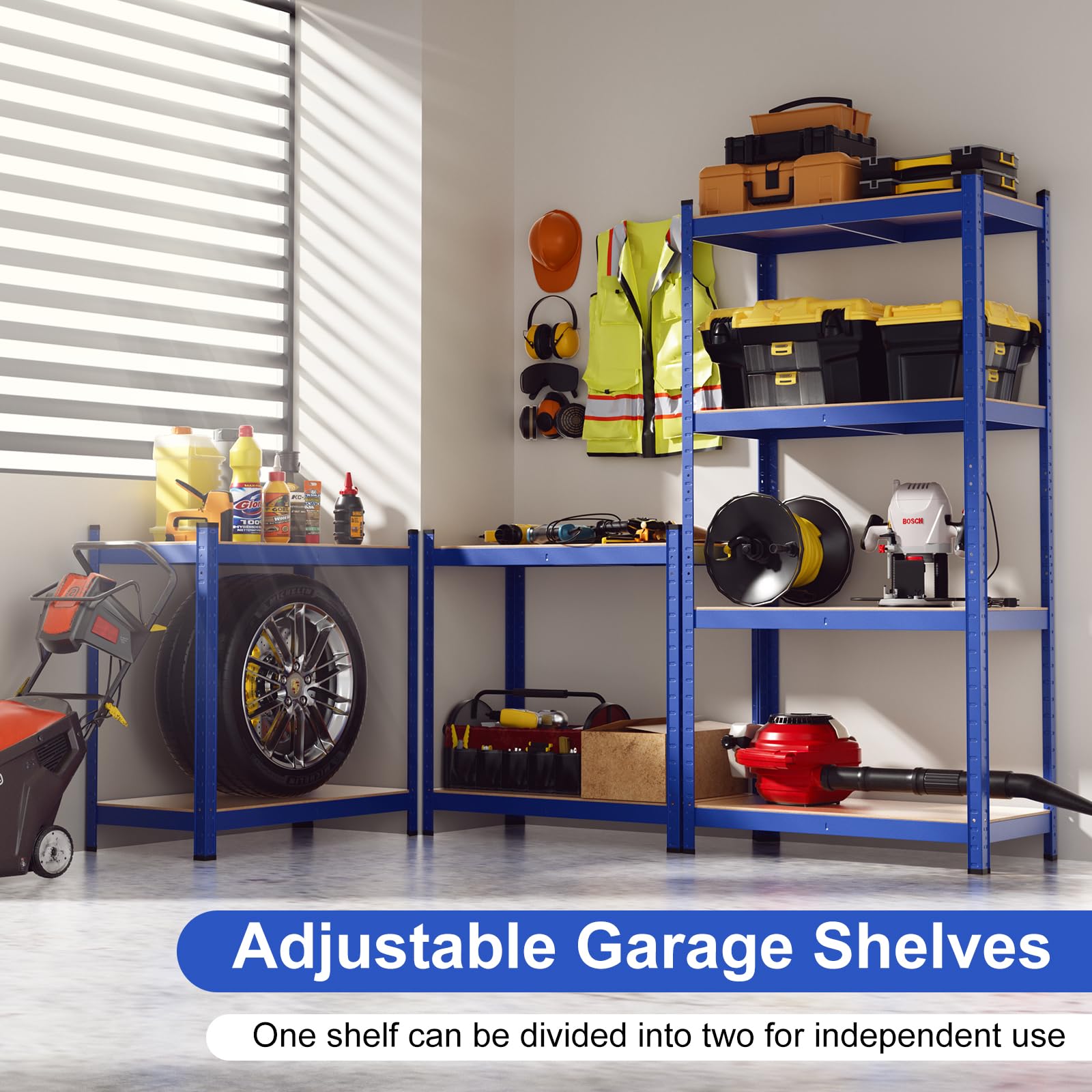 ERGOMASTER Storage Shelves Metal Garage Shelving Unit 4-Shelf Adjustable Heavy Duty Boltless Organizer Rack for Home Office Warehouse Pantry (1, Blue)
