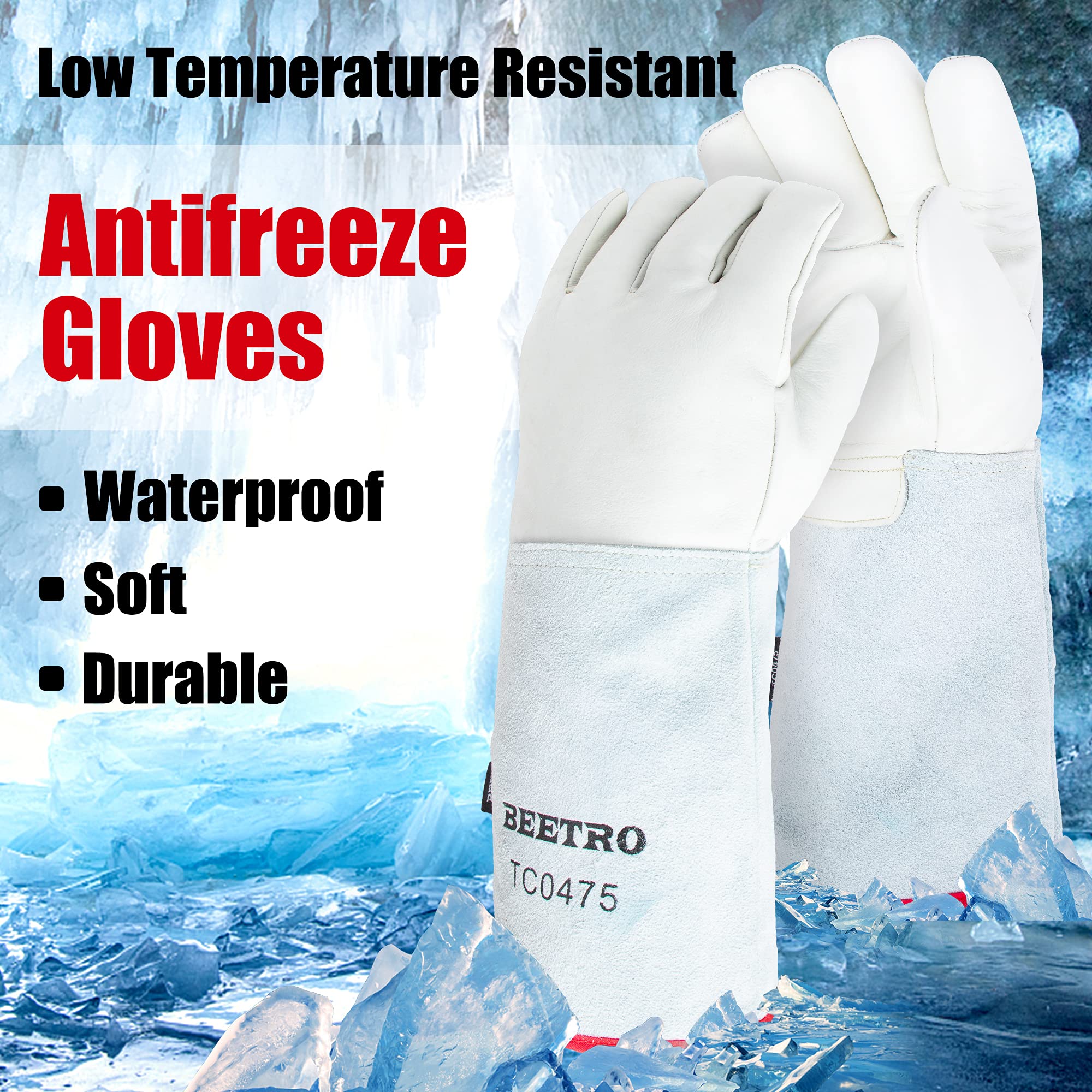 BEETRO -292℉— -418℉/-180℃— -250℃ or Above Antifreeze Gloves for Dry Ice Handling Liquid Nitrogen Low Temperature Resistant Sponge Inner 16 Inch