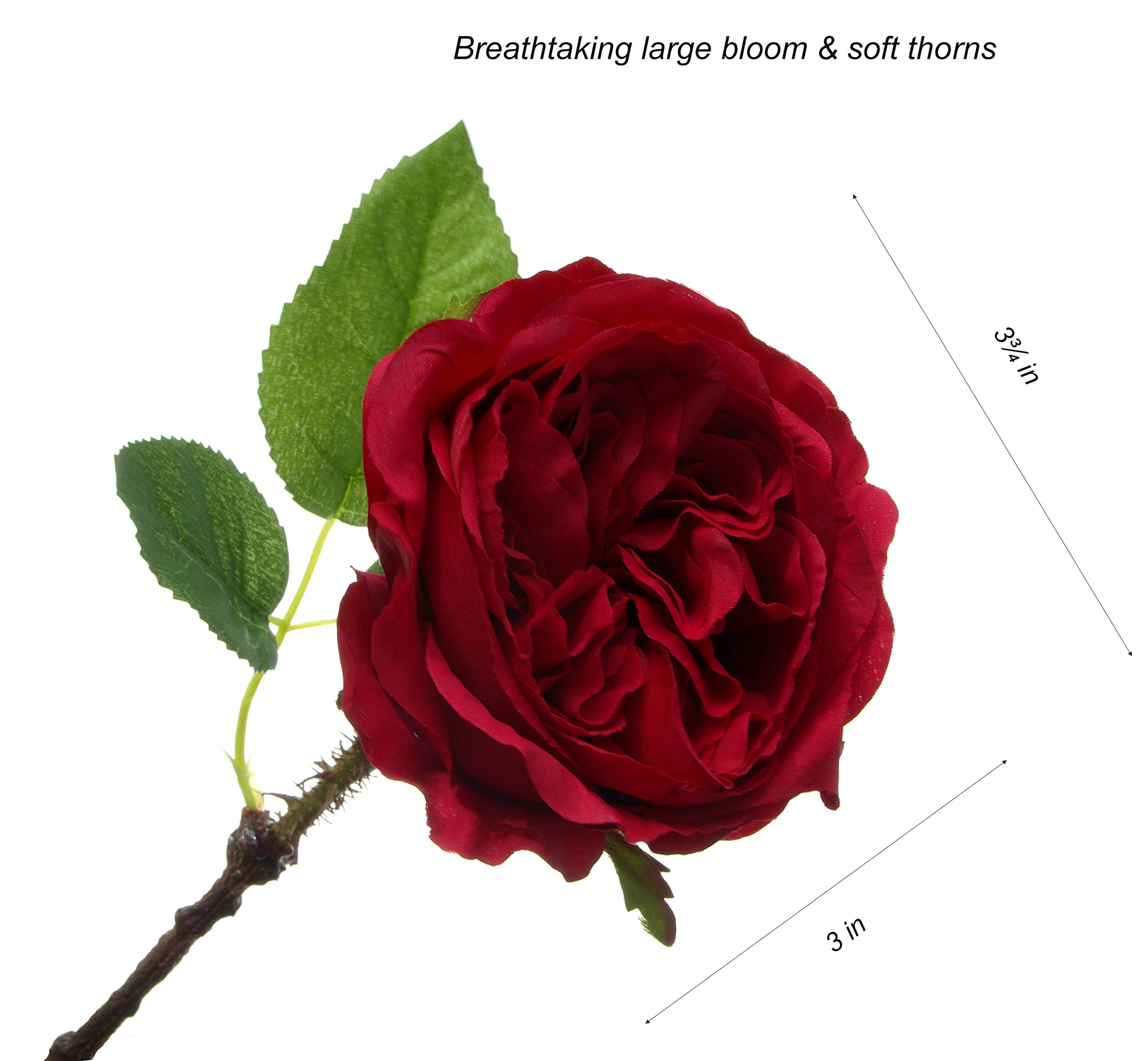 Final Sale-Extra-Realistic & Large Artificial Silk Garden Rose Flowers | Faux Peony Stems | Set of 4 | Red