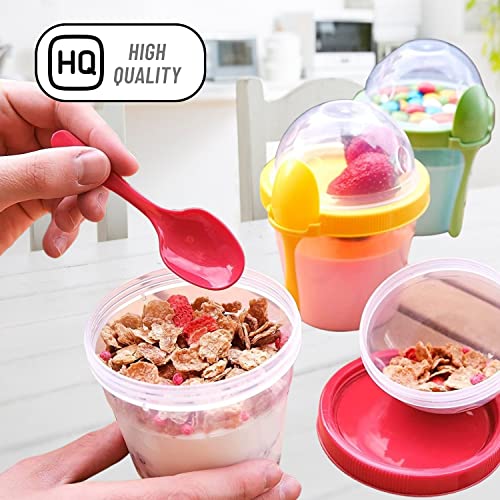 Fairway Finds 4 Pack of 17 oz Yogurt Parfait Cups With Lids Reusable Crunch Cup Portable Cereal Cup Meal Planning Containers Milk Granola Yoghurt Carrying Container Cereal on the go Lids and Spoons