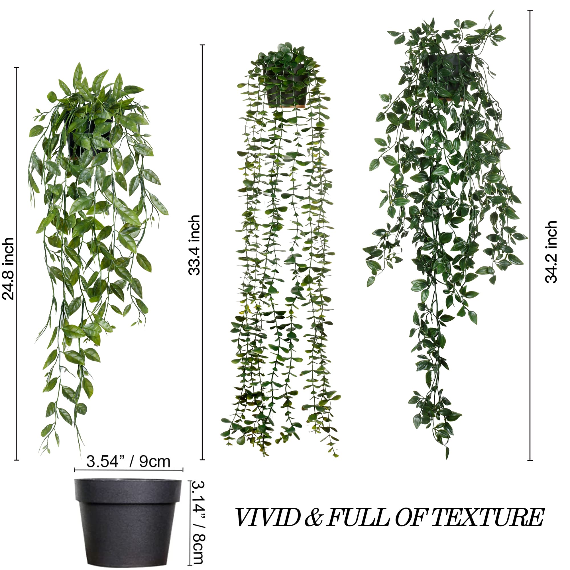 Sggvecsy Artificial Hanging Eucalyptus Plants 2 Pack Fake Potted Hanging Greenery Faux Potted Wall Plants for Home Indoor Outdoor Wall Garden Wedding Decor