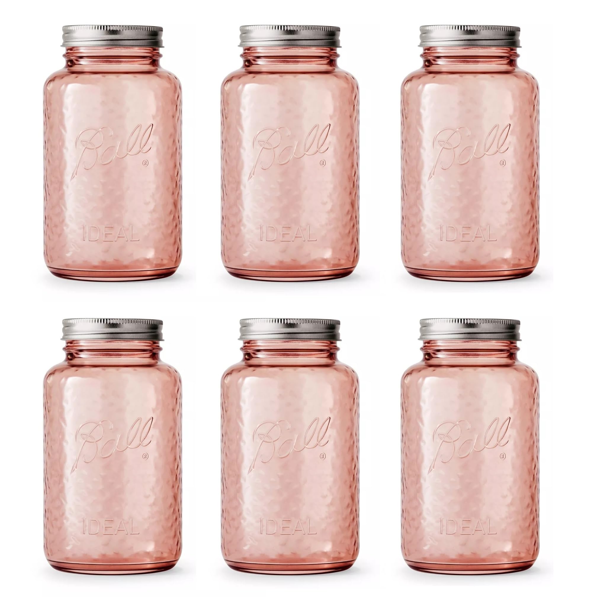 Ball Collectors Edition Vintage Rose Colored Canning Jars, Regular Mouth Quart Jars with Lids and Bands, 32 Oz Each, Pack of 6, 2166214-6PK