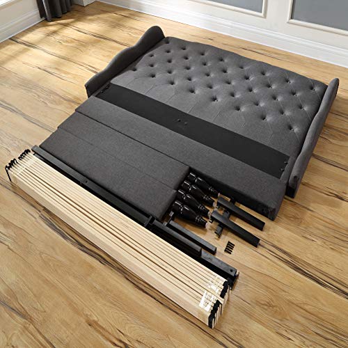 DeCoro Coventry Upholstered Platform Bed | Headboard and Metal Frame with Wood Slat Support | Grey, Queen Size