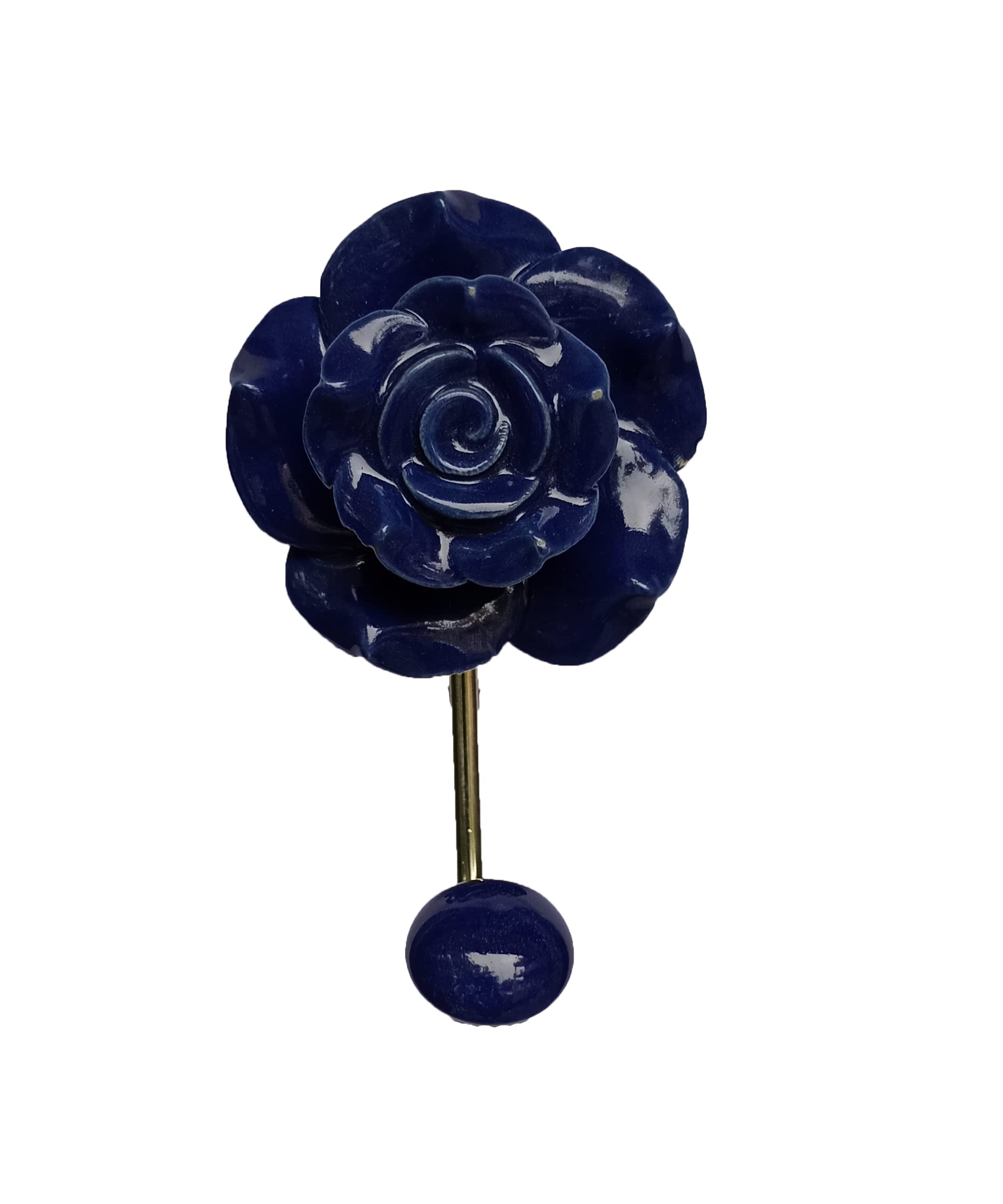 PARIJAT HANDICRAFT Hand Painted Beautifully Blue Colored Rose Design Ceramic Wall Hook Hanger Key Holder hat Clothes hangings Bath Towel Hook Hanger
