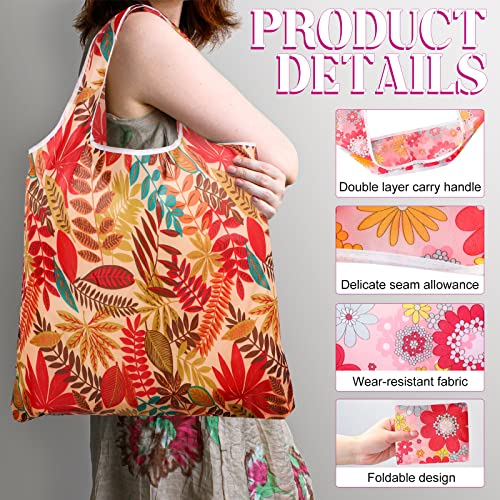 Eccliy 24 Pieces Reusable Grocery Bags Polyester Shopping Bags for Groceries Multi Colors Reusable Bags Foldable Shopping Bag (Flower Style)
