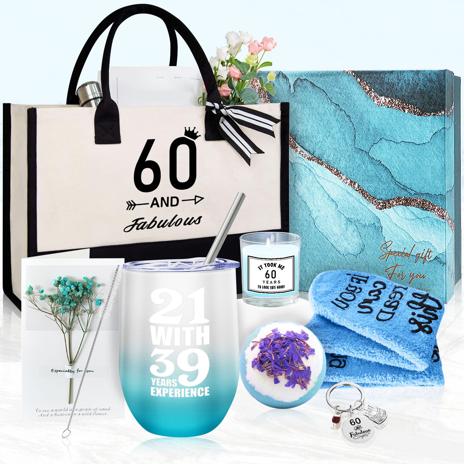 60th Birthday Gifts for Women, Happy 60 Birthday Presents Gift Ideas for Woman Mom Grandma Friends Sister, Funny 60 Year Old Gifts Baskets Box from Mothers Daughter Wife Her, Unique Bag Wine Bday Gift