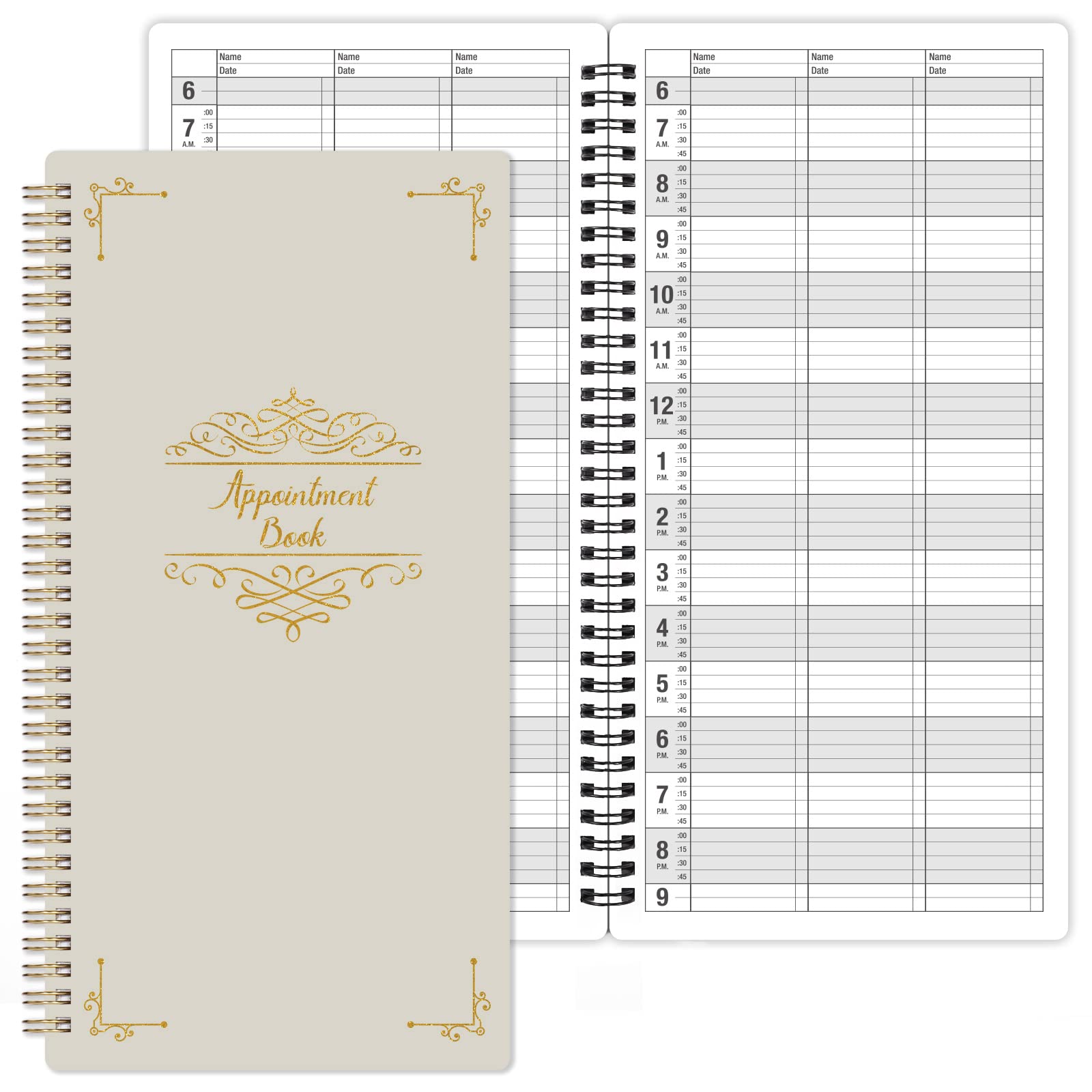 Appointment Book – Undated Salon Appointment Book, Daily&Hourly Schedule Book with 200 Pages, 6 AM - 9 PM, 15 Minute Intervals Day Planner, 6’’ x 11.5’’, 3 Column, Twin-Wire Binding, Hardcover