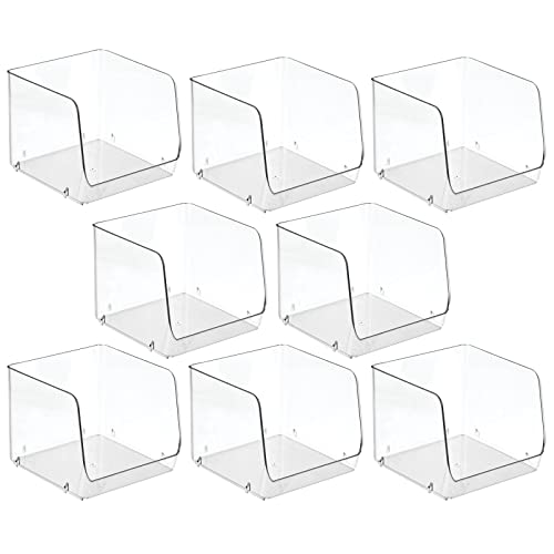 mDesign Modern Stackable Plastic Open Front Dip Storage Organizer Bin Basket for Kitchen Organization - Shelf, Cupboard, Cabinet, and Pantry Organizing Decor - Ligne Collection - 8 Pack - Clear