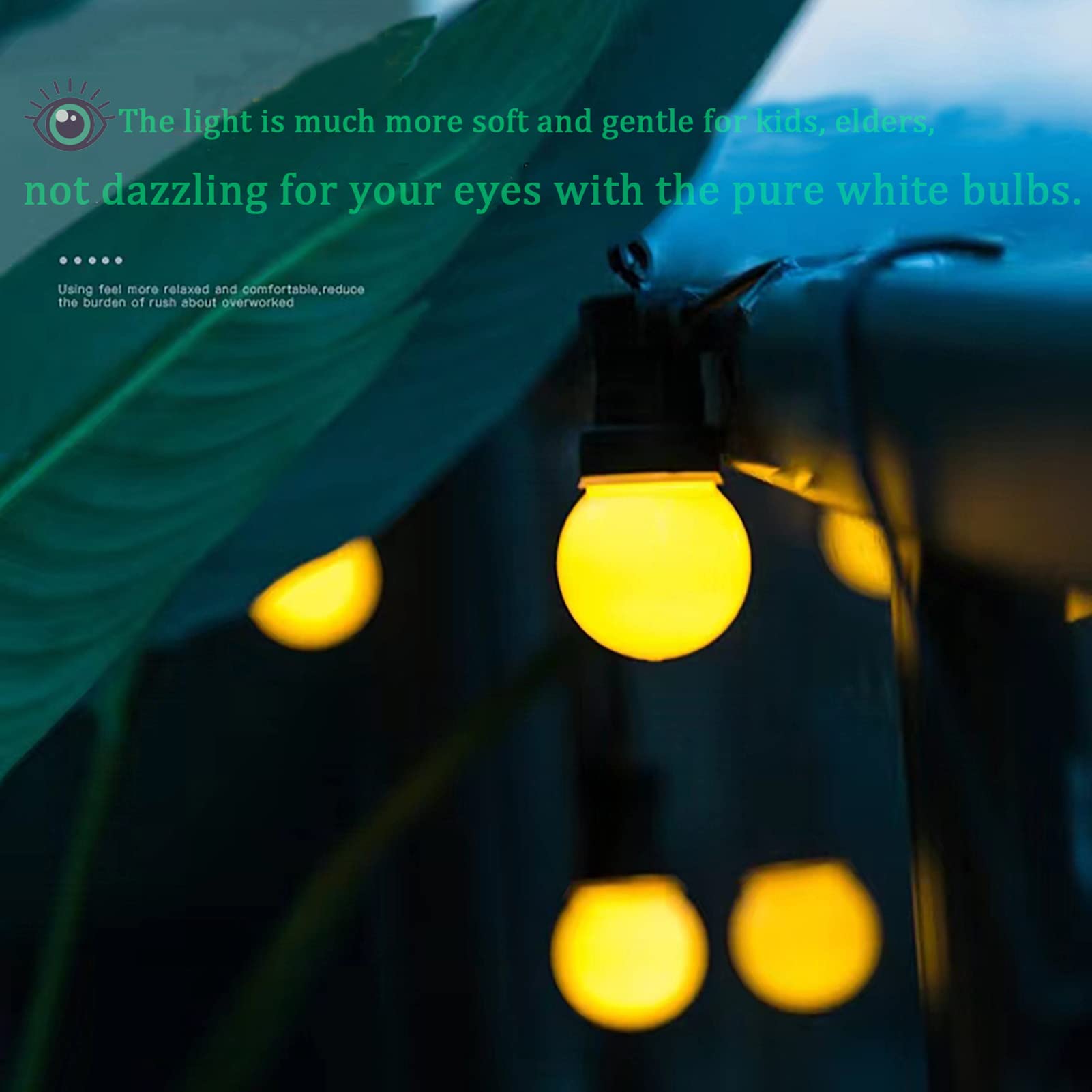 ENCHANT Outdoor String Light 43 FT Strand –LED Lights with 20 Bulbs (2 LED Chips Spare), Weatherproof Connectable Hanging for Patio Garden Bistro Café Night Party Decoration Warm White G50-G1