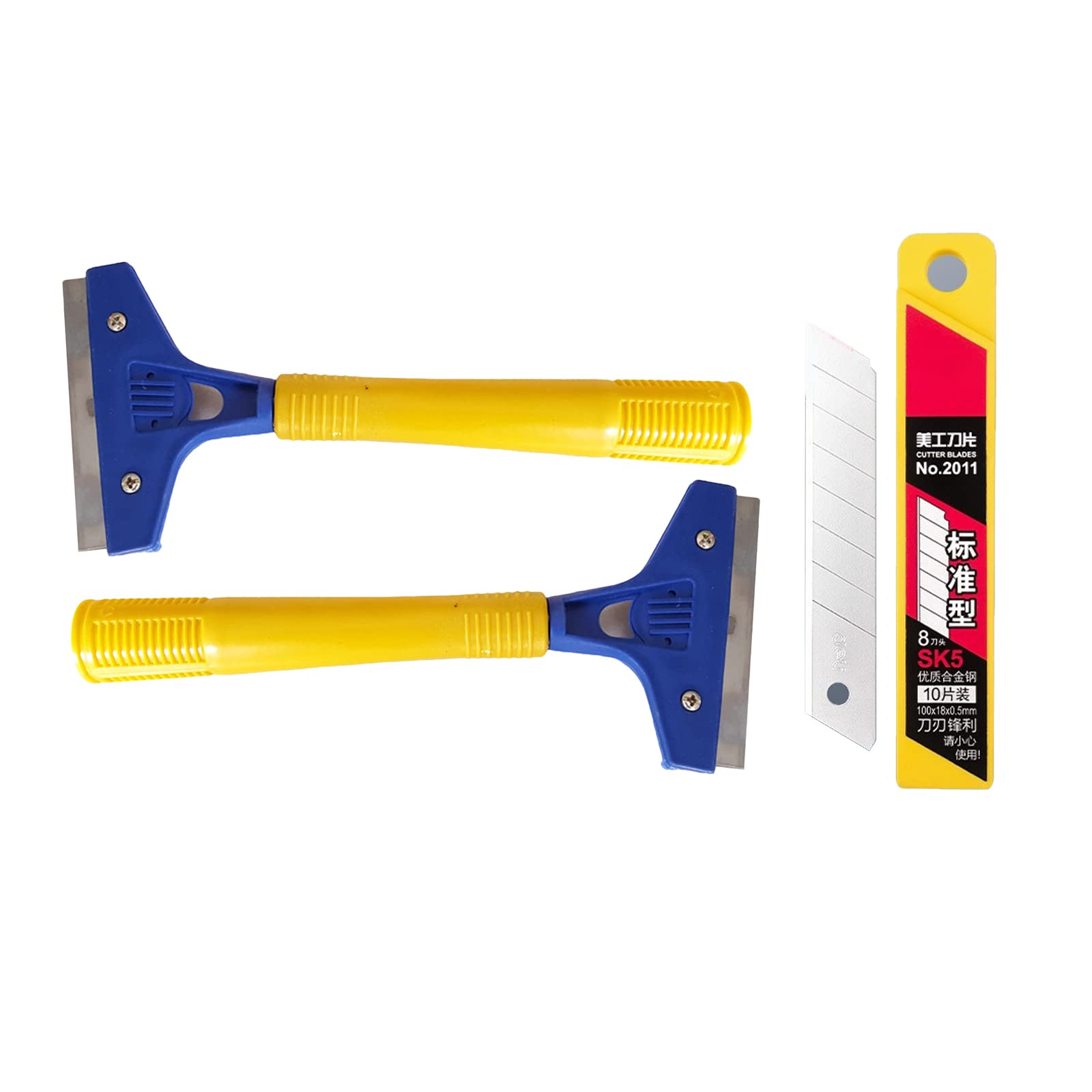 GAILY YOUTH Paint Scraper 2 Pcs, Floor Scraper with 10 Pcs Metal Blades, Long Handle Razor Blade Scraper for Cleaning Stove Top Windows Glass Wallpaperļ¼25 cm)