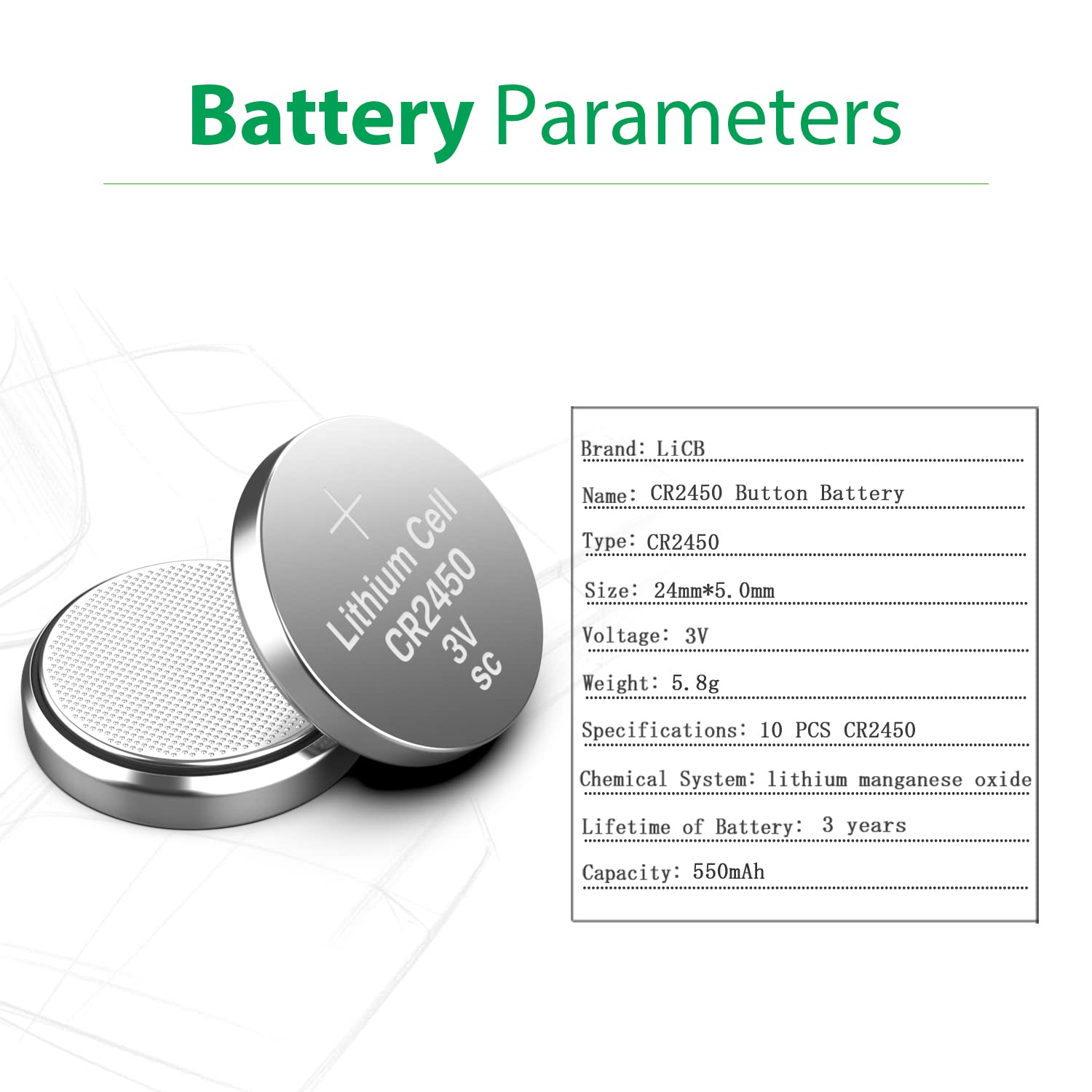 LiCB 10 Pack CR2450 Battery 3V Lithium CR 2450