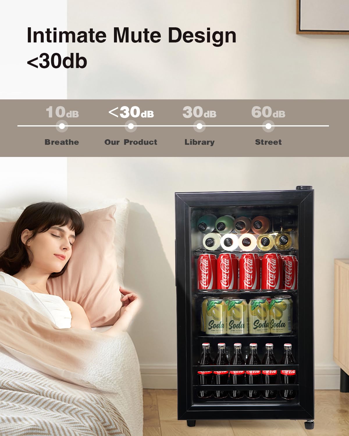 EUASOO FLB-60 Refrigerator Cooler-120 Can Freestanding Beverage Cooler with Glass Door-Small Drink Dispenser Machine for Office or Bar with Adjustable Removable Shelves, Black