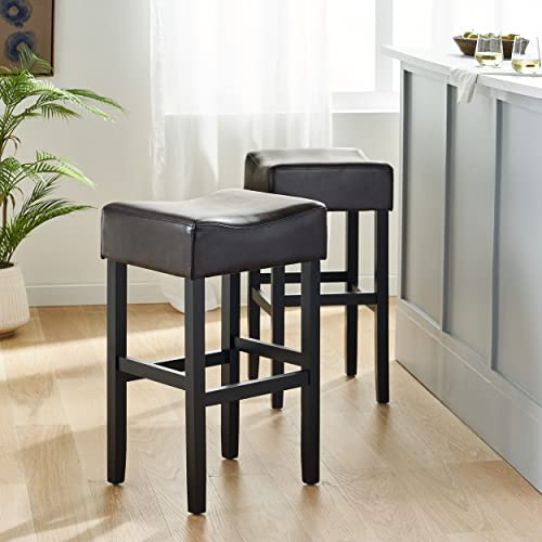 Christopher Knight Home Portman Leather Backless Barstools, 2-Pcs Set, Brown
