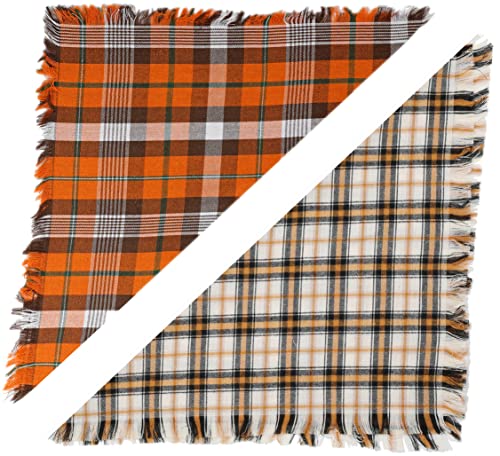 Fall Dog Bandana, Thanksgiving Dog Bandanas, Autumn Reversible Washable Plaid Triangle Bibs Scarf for Small Medium Large Pets Dogs Cats