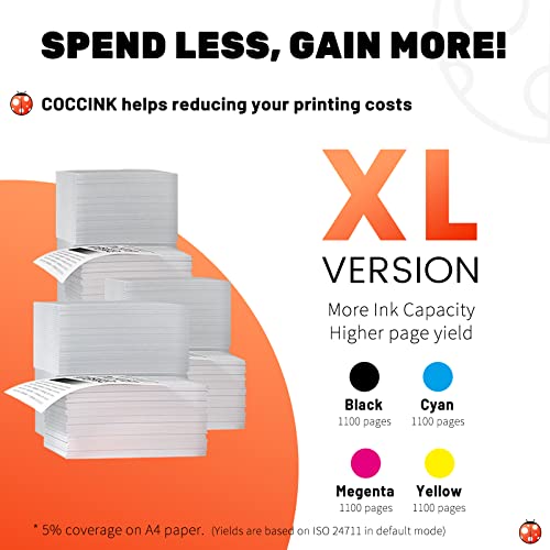 COCCINK 822XL Ink Cartridges for Epson 822 XL T822 for Workforce Pro WF-3820 WF-4830 WF-4820 WF-4833 WF-4834 Printer Ultra Combo Pack Remanufactured Printer Ink (Black Cyan Magenta Yellow, 4 Pack)