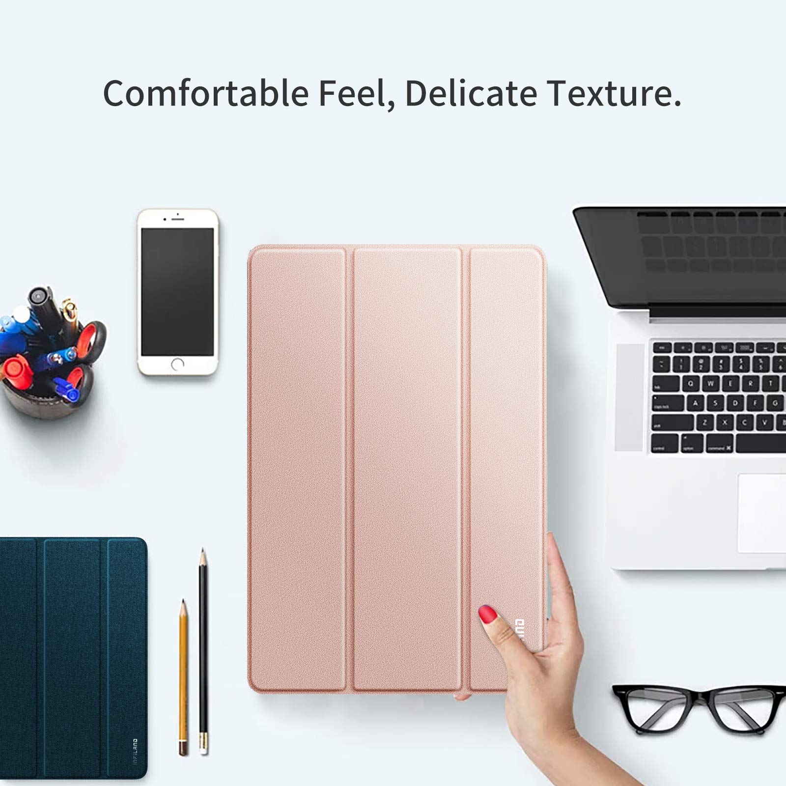 INFILAND Case Compatible with iPad Air 3rd Generation 2019 / iPad Pro 10.5 2017, Translucent Frosted Back Smart Cover Case with Pencil Holder,Rose Gold