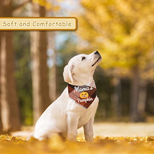 Fall Dog Bandana - Set of Washable Reversible Square Plaid Pet Kerchief Scarf for Halloween(Large)