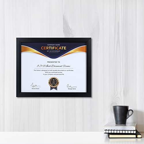 ELSKER&HOME 8.5x11 Picture Frame - Certificate Document Frame 6 Pack with Semi-Tempered Glass - Black Sturdy Wood Composite Award Diploma Frame - Includes Hanging Hardware and Desktop Easel