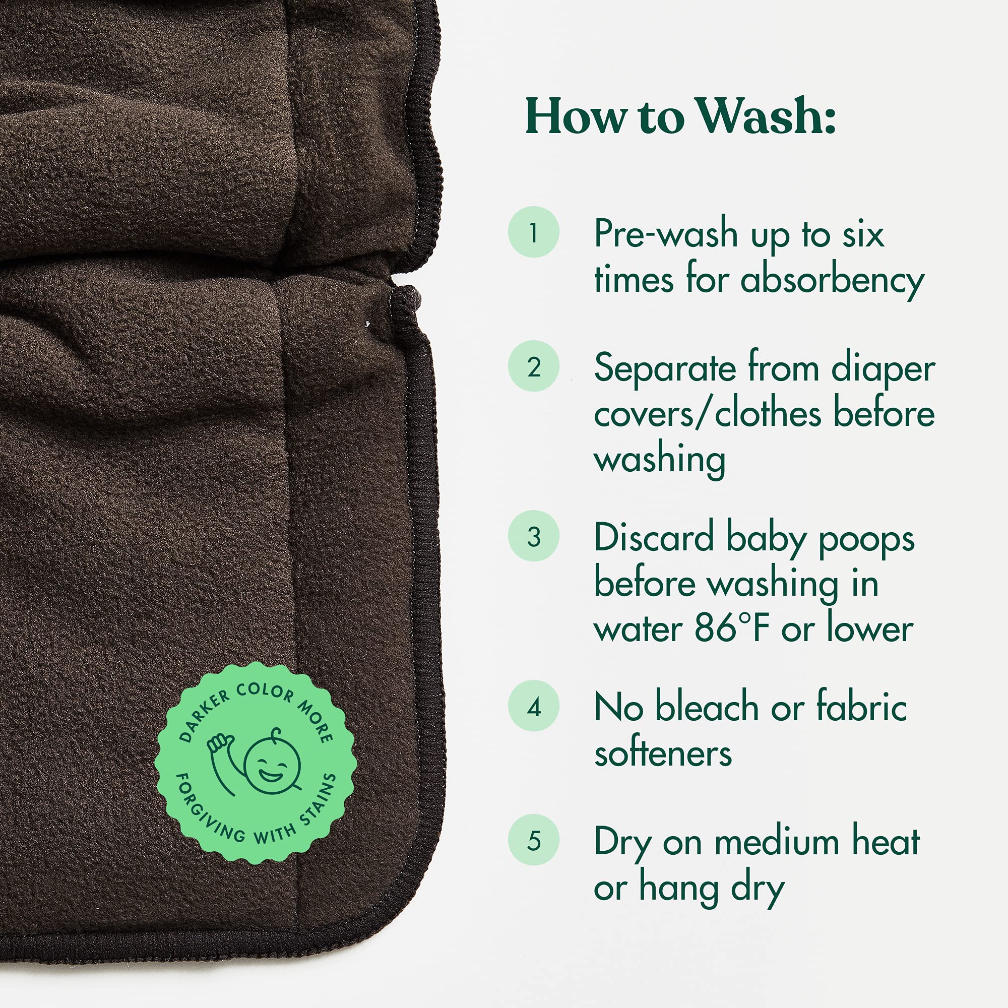 Naturally Nature Cloth Diaper Inserts, 4 Layer Rayon Fleece, Pack of 12, Resuable, Washable Inserts for Cloth Diapers, Gussets Gray Color