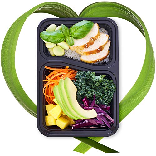 Igluu Meal Prep Containers [10 Pack] 2 Compartment with Airtight Lids - Plastic Food Storage Bento Box - BPA Free - Reusable Lunch Boxes - Microwavable, Freezer and Dishwasher Safe (30 oz)