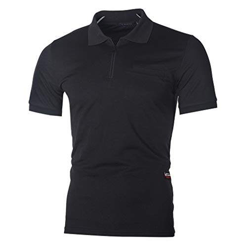 YOMXL Men's Casual Polo Shirt Summer Zipper Front Short Sleeve T-Shirt Classic Pocket Tee Tops Black
