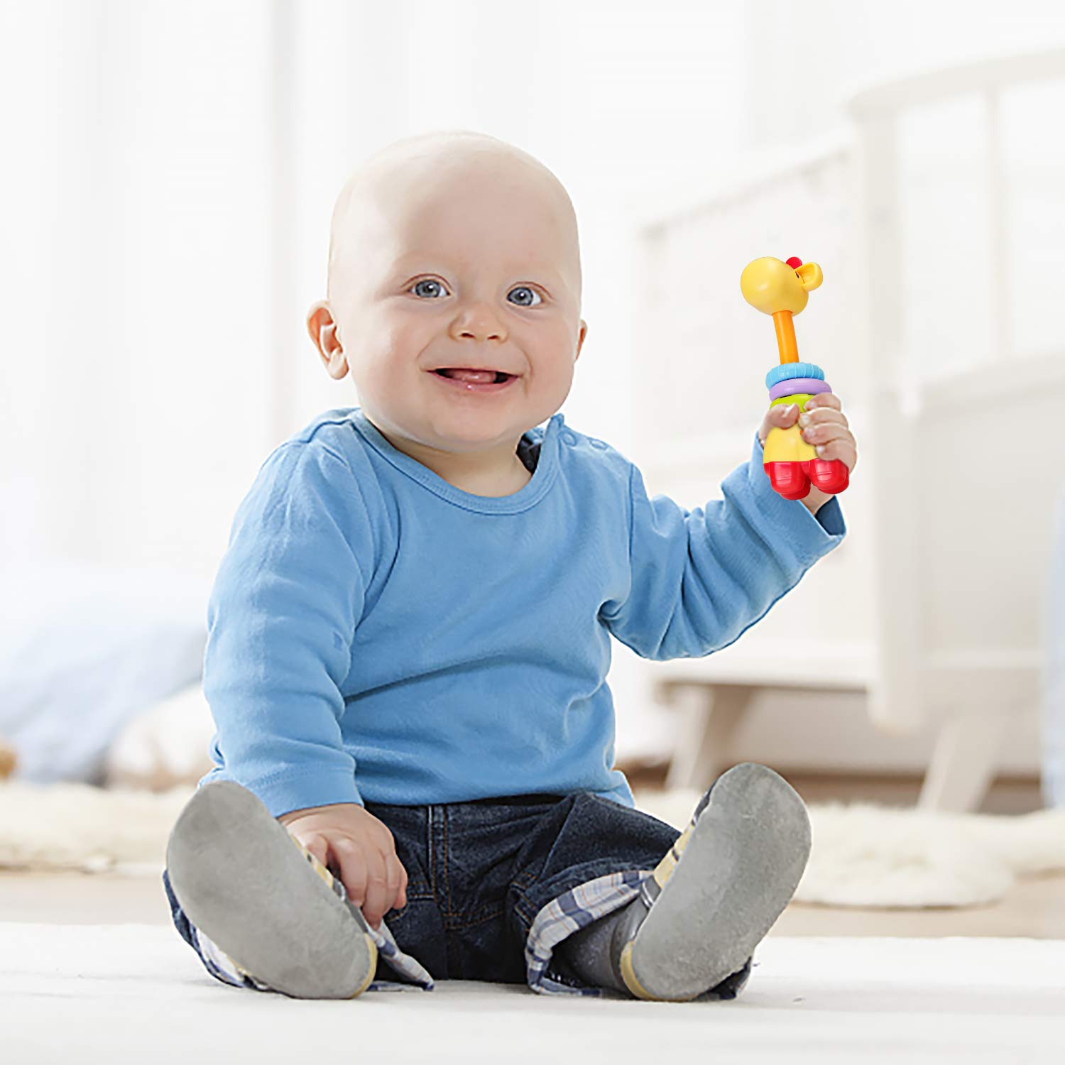 infunbebe Baby Rattles Teether Toy, Grab, Shaker & Spin Rattle, First Senses Shaking Bell Rattle Set for 3+ Months Infant, 6 Pcs