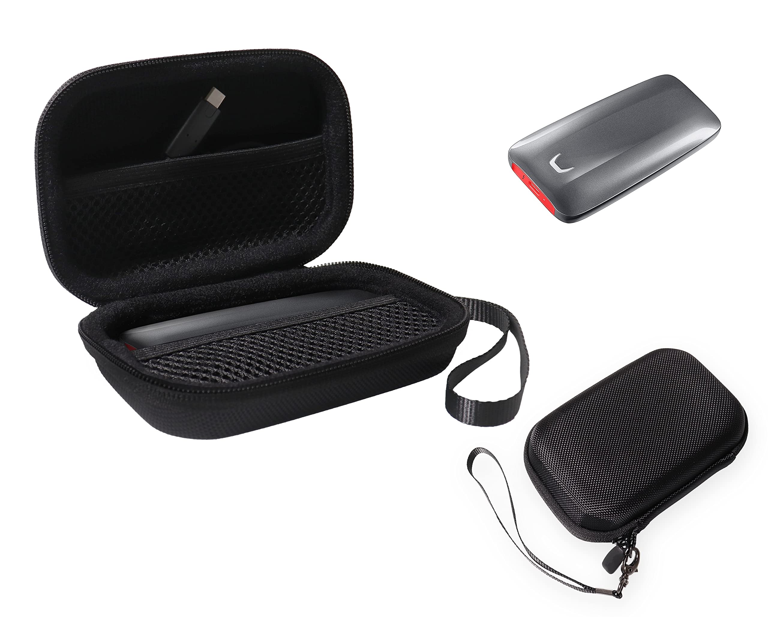 InGo Portable SSD Case - Compatible with SanDisk 1TB Extreme & Samsung X5 - Thunderbolt 3 - Carabiner, Mesh Pocket, Elastic Strap