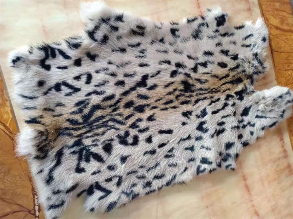Bobcat Print Tanned Rabbit Fur Pelt Hide (10" by 12" Rabbit Pelt with Sewing Quality Leather)