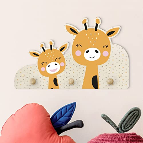 Bilderwelten Children's coat rack - Giraffe With Baby Giraffe, Dimension HxW: 9.84x15.74 in.