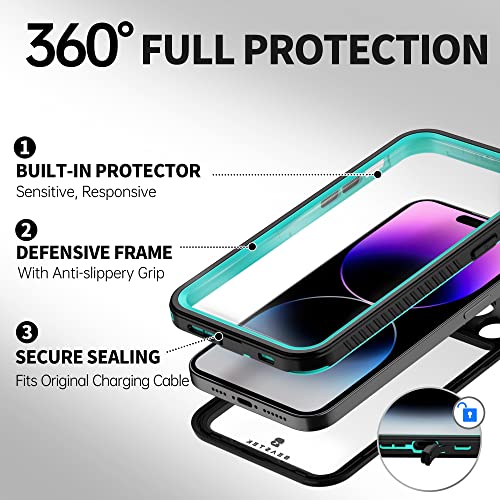 BEASTEK iPhone 14 Pro Max Waterproof Case, Underwater Shockproof Dustproof Case, FSN Series with Built-in Screen Protector with Protective Clear Back Cover, for Apple iPhone 14 Pro Max (6.7'') (Teal)