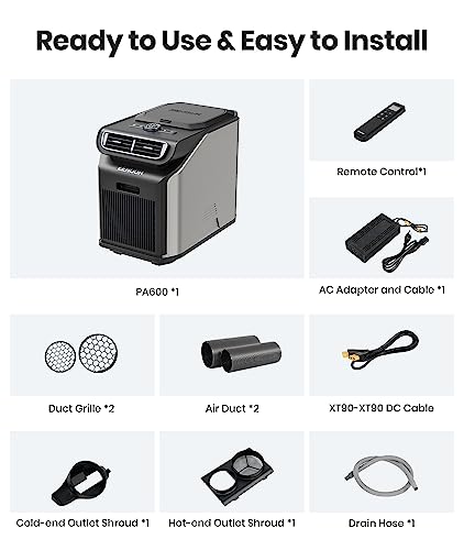 EENOUR PA600 Portable Air Conditioners, 6000BTU Fast Cooling AC with 7 Fan Level, Dehumidifier & Sleep Modes, 8H Timer, Remote Control, 48V DC for Truck Van Life Camping Room, Off-grid and Power Outages