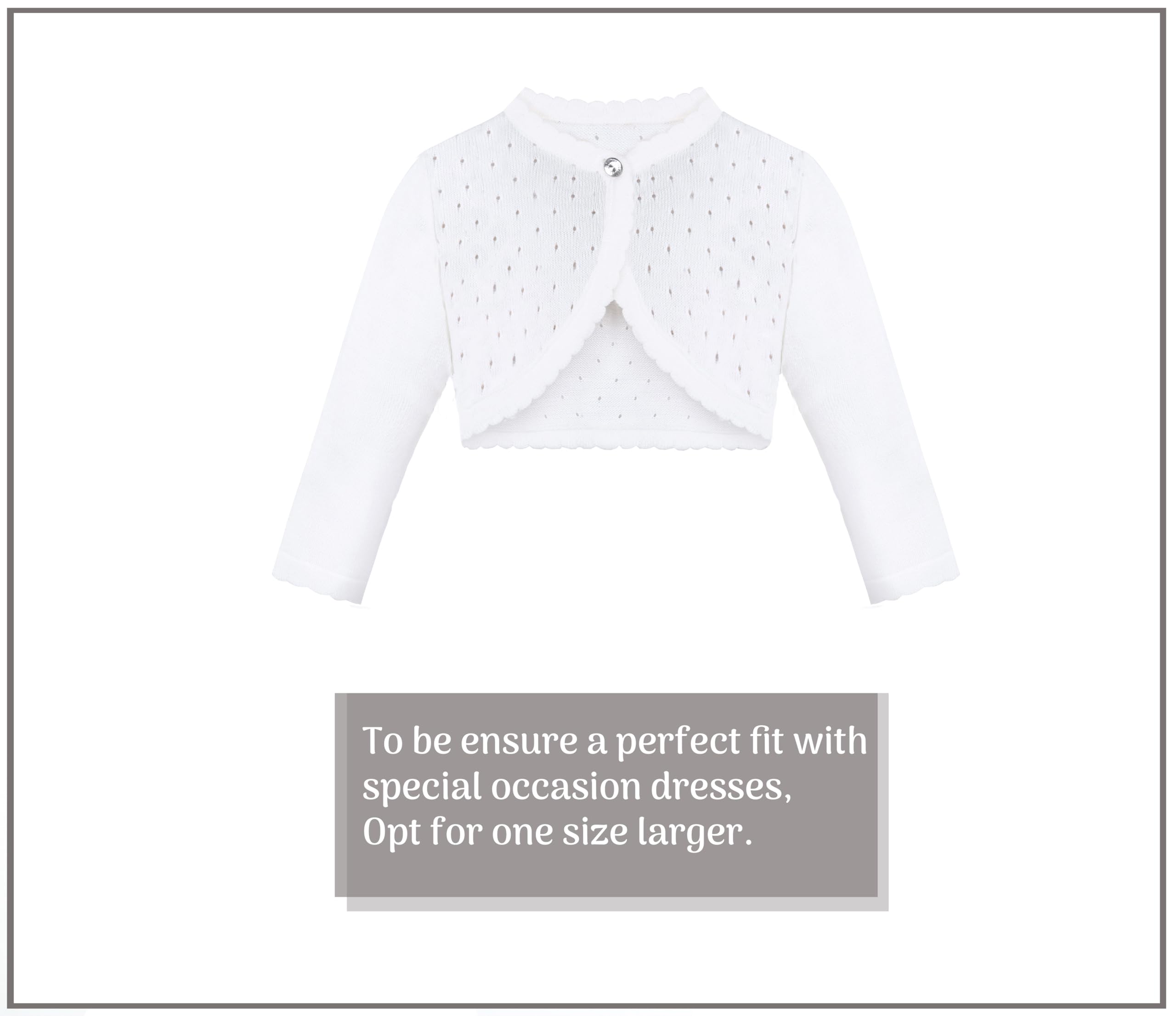 Lilax Baby Girls' Knit Long Sleeve One Button Closure Bolero Shrug 3-6 Months White