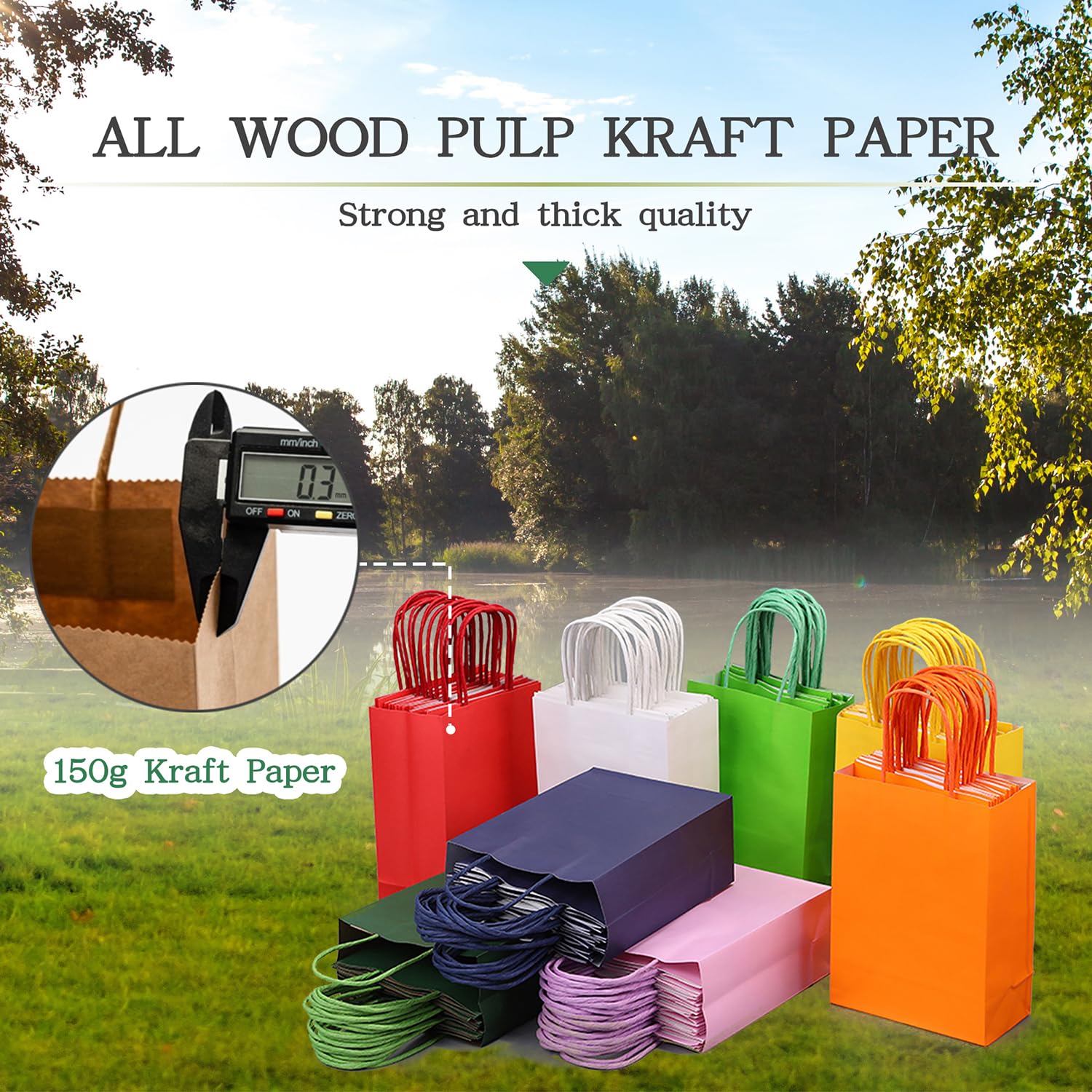 AZOWA Orange Gift Bags Medium Size Kraft Paper Bags with Handles (9.8 x 7.5 x 3.9 in, Orange, 25 Pcs)