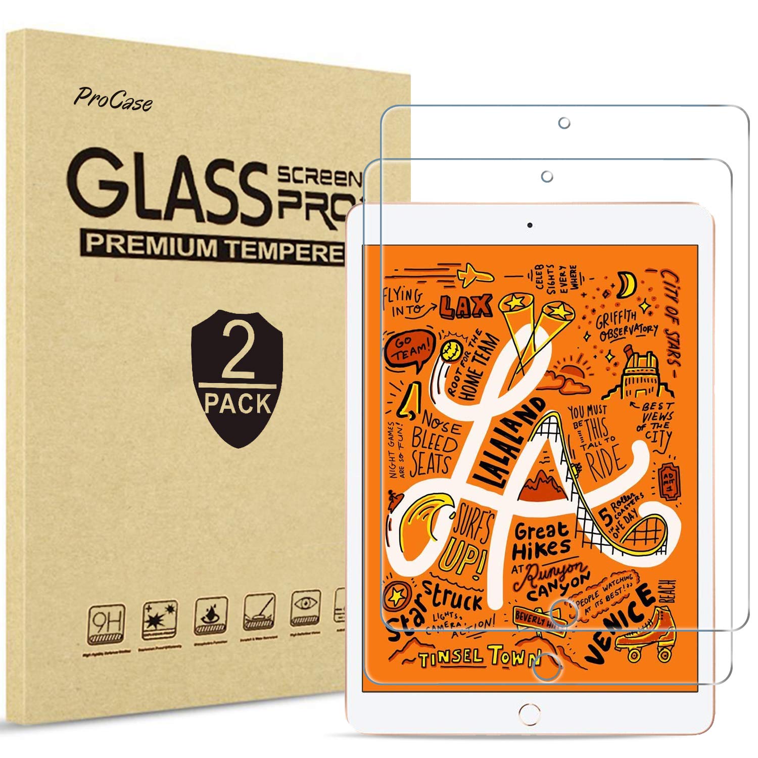 ProCase 2 Pack for 7.9ā iPad Mini 5th / Mini 4th Screen Protector, Tempered Glass Film Guard for iPad Mini 5 2019 / iPad Mini 4 2016