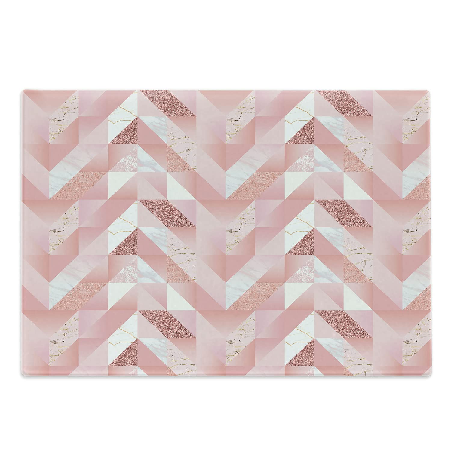Ambesonne Geometric Cutting Board, Modern Feminine Pattern with Various Ornaments Marble Pastel Print, Decorative Tempered Glass Cutting and Serving Board, Large Size, Pink Rose