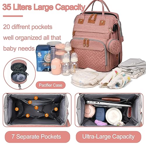 HuangDa Diaper Bag Backpack, Multifunction Baby Diaper Bags, Waterproof Baby Essentials Travel Bag for Baby Girl Boy, Large Capacity Mommy Bag with Changing pad & Stroller Straps & Pacifier Case