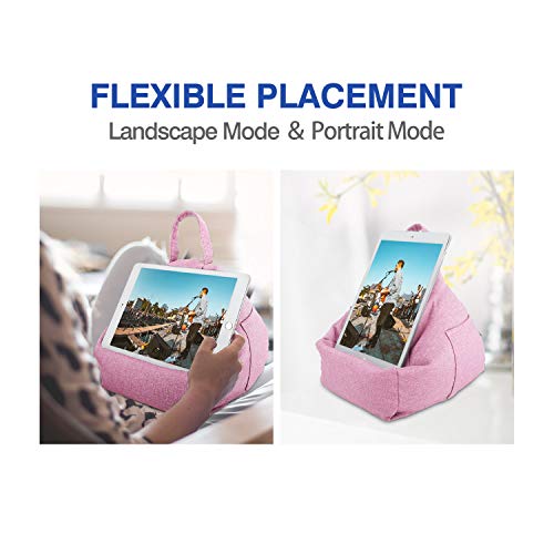 MoKo Tablet Pillow Stand, Lap Pillow Bed Sofa Soft Cushion Holder Xmas Gift for Phones Tablets Up to 11", Fit iPad 10th, iPad Pro 11 2022, iPad Mini 6, iPad Air 4/3, Tab S6/S7 11" - Pink