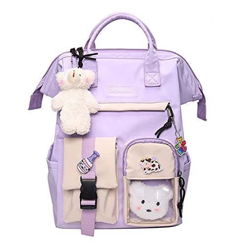 CM C&M WODRO Kawaii Backpack for Girls Women with Pin Bear Accessories Cute College High School Backpack Laptop Bookbag Purple