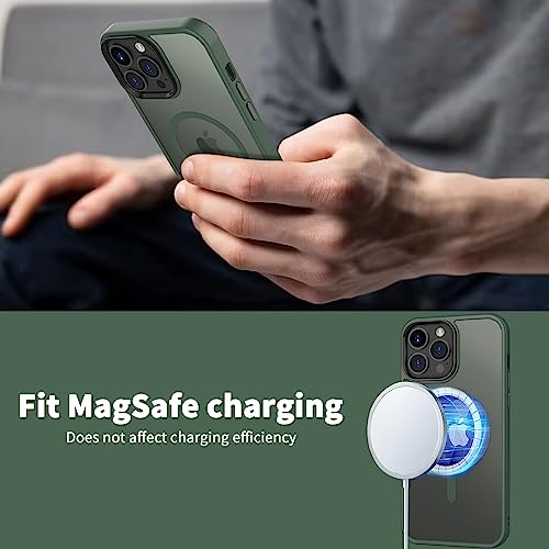 CACOE Magnetic Case for iPhone 14 Pro 6.1 inch-Compatible with MagSafe & Magnetic Car Phone Mount,Anti-Fingerprint TPU Thin Phone Cases Cover Protective Shockproof (Dark Green)