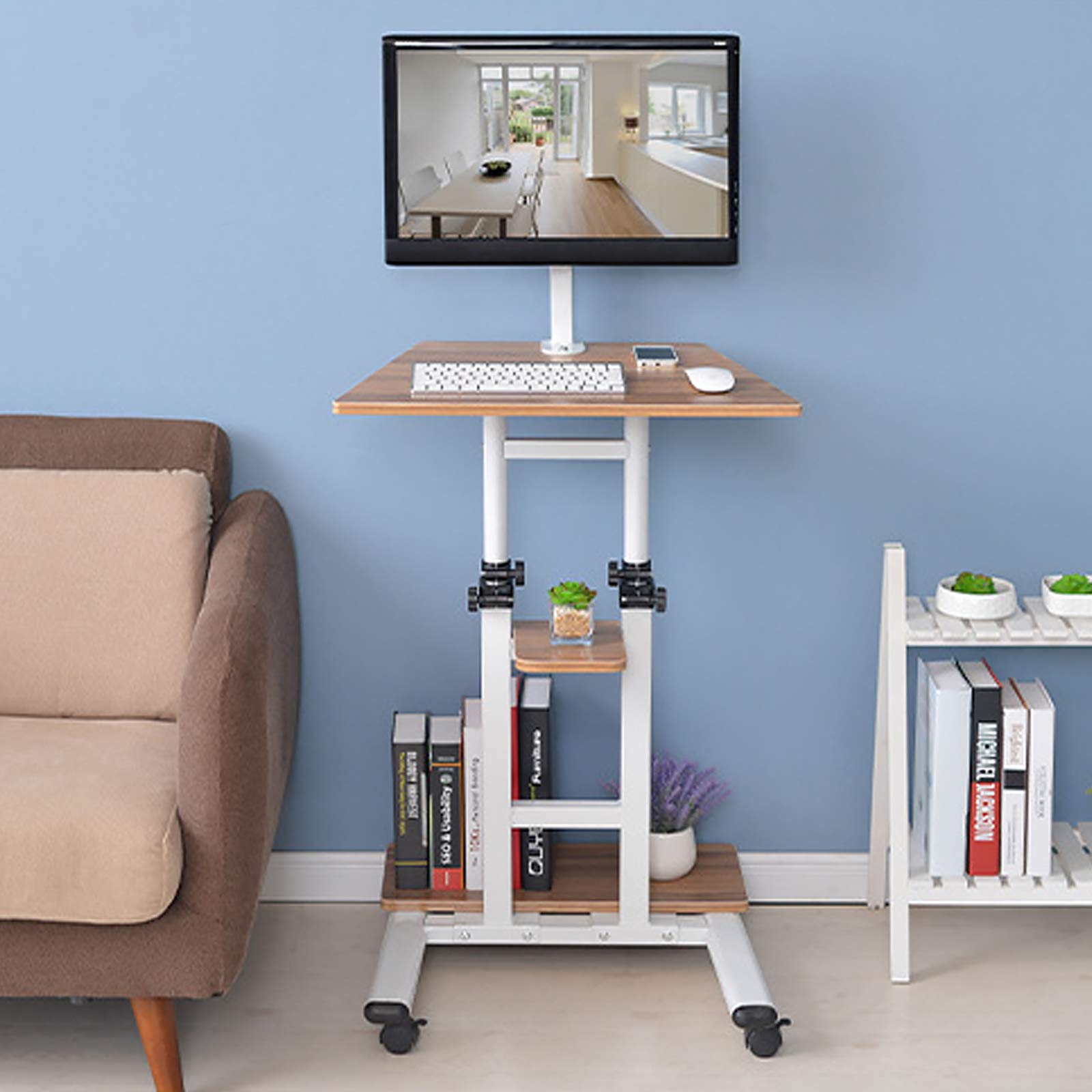 Adjustable Laptop Desk Movable Sofa Tableside Bedside Desk Computer Workstation Rolling Study Laptop Table for Home Office
