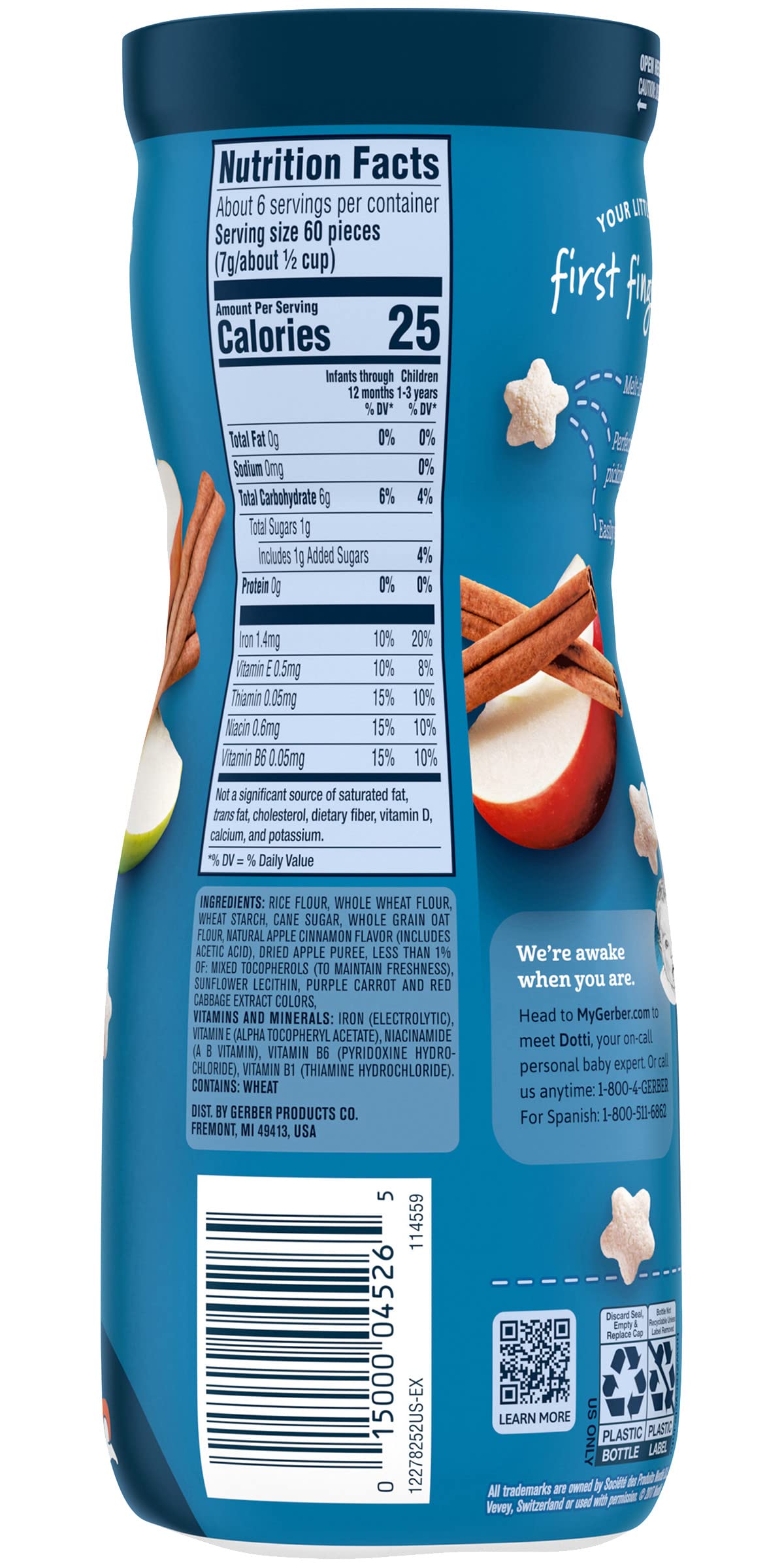 Gerber Graduates Puffs Cereal Snack, Apple Cinnamon, 1.48 Ounce
